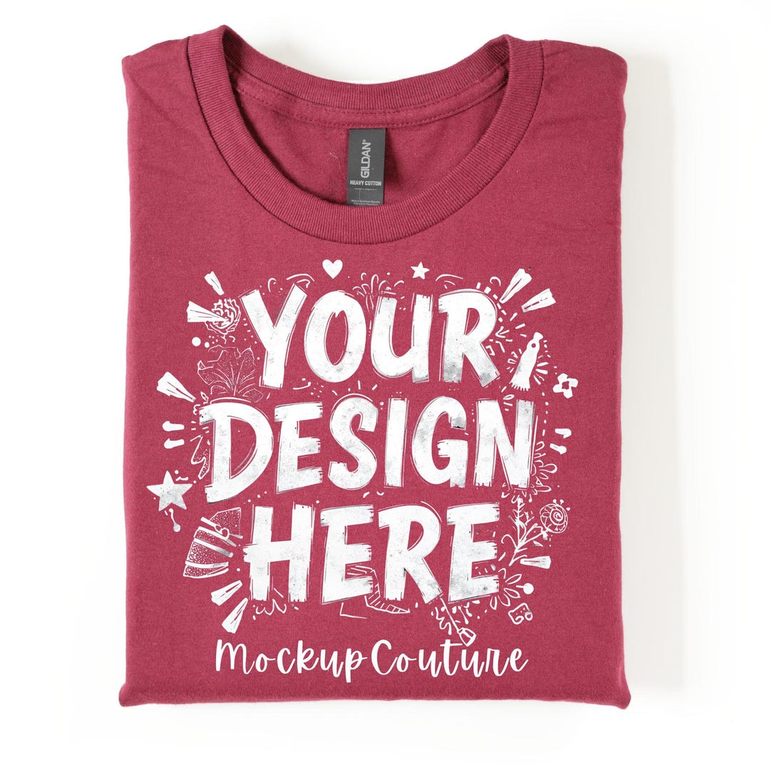 Maroon (deep Red) Gildan 5000 T-shirt Mockup | Folded G500 Tee | Real ...