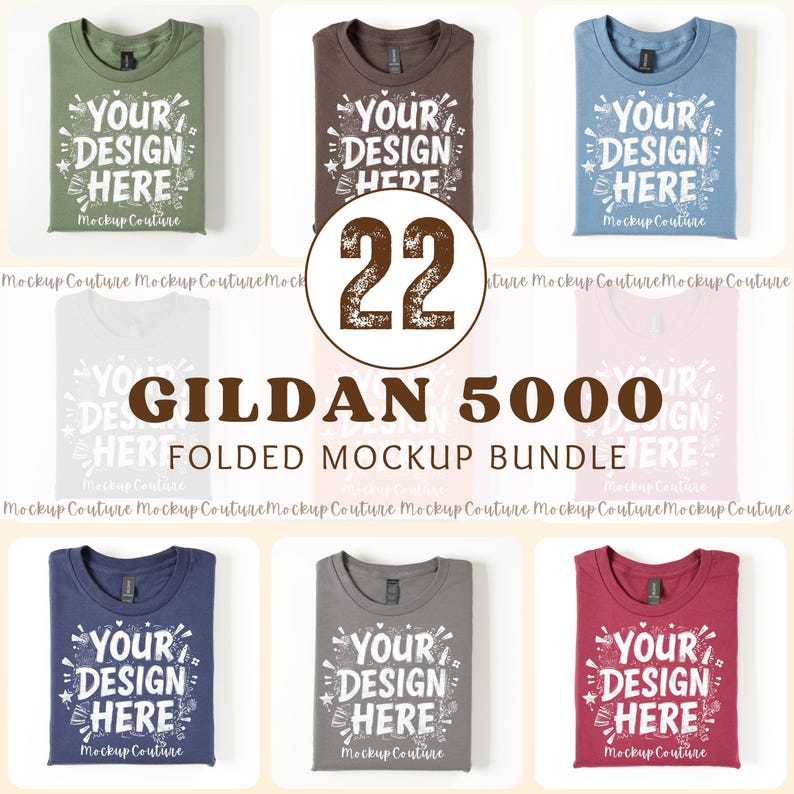 Gildan 5000 T-shirt Mockup Bundle | 22 Colors, Folded Flat Lay (digital ...