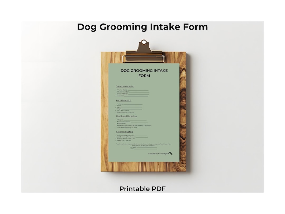 Sage Green Dog Grooming Intake Form | Client Pet Details (printable PDF ...