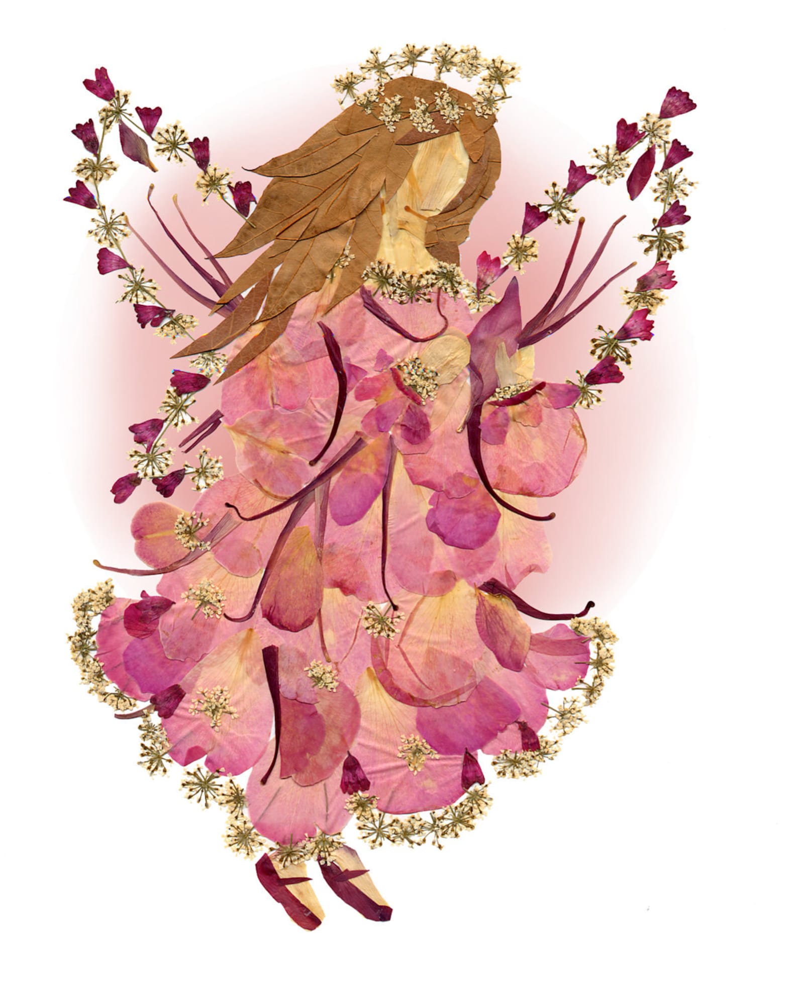 Pressed Flower Fairy Art PRINT Faery Garden Wall Hanging 8x10 Giclee ...