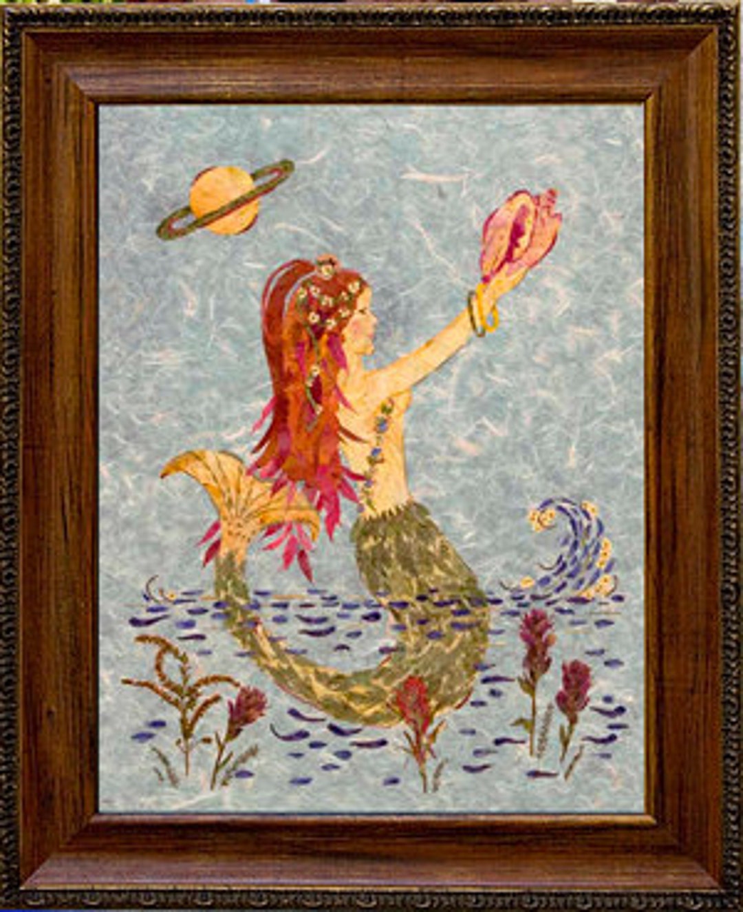 Mermaid Fantasy Flower Fairy Framed Art *saturn Rising* Original REAL ...