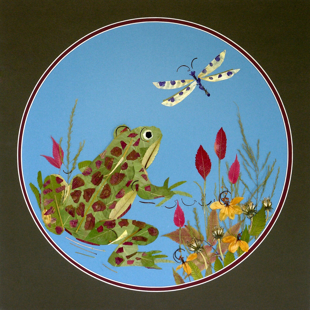 Pressed Flower Fantasy Frog Picture *once in a Blue Moon* 8x8 PRINT ...