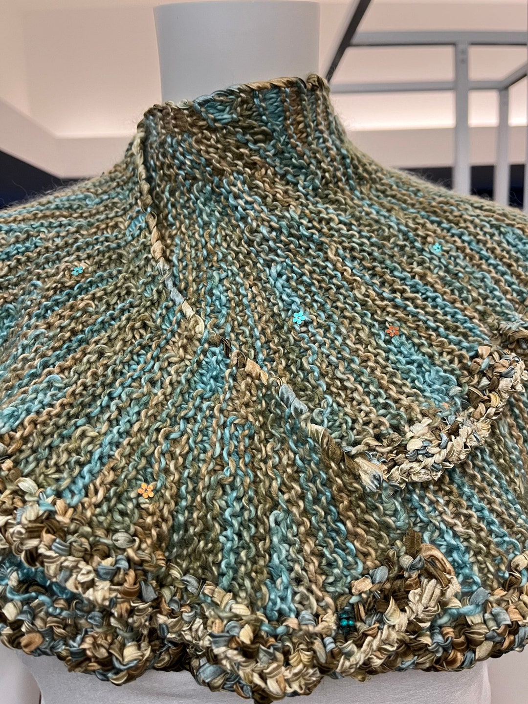 Designer Knitted Hand-made One-of-a-kind Turquoise Capelet - Etsy