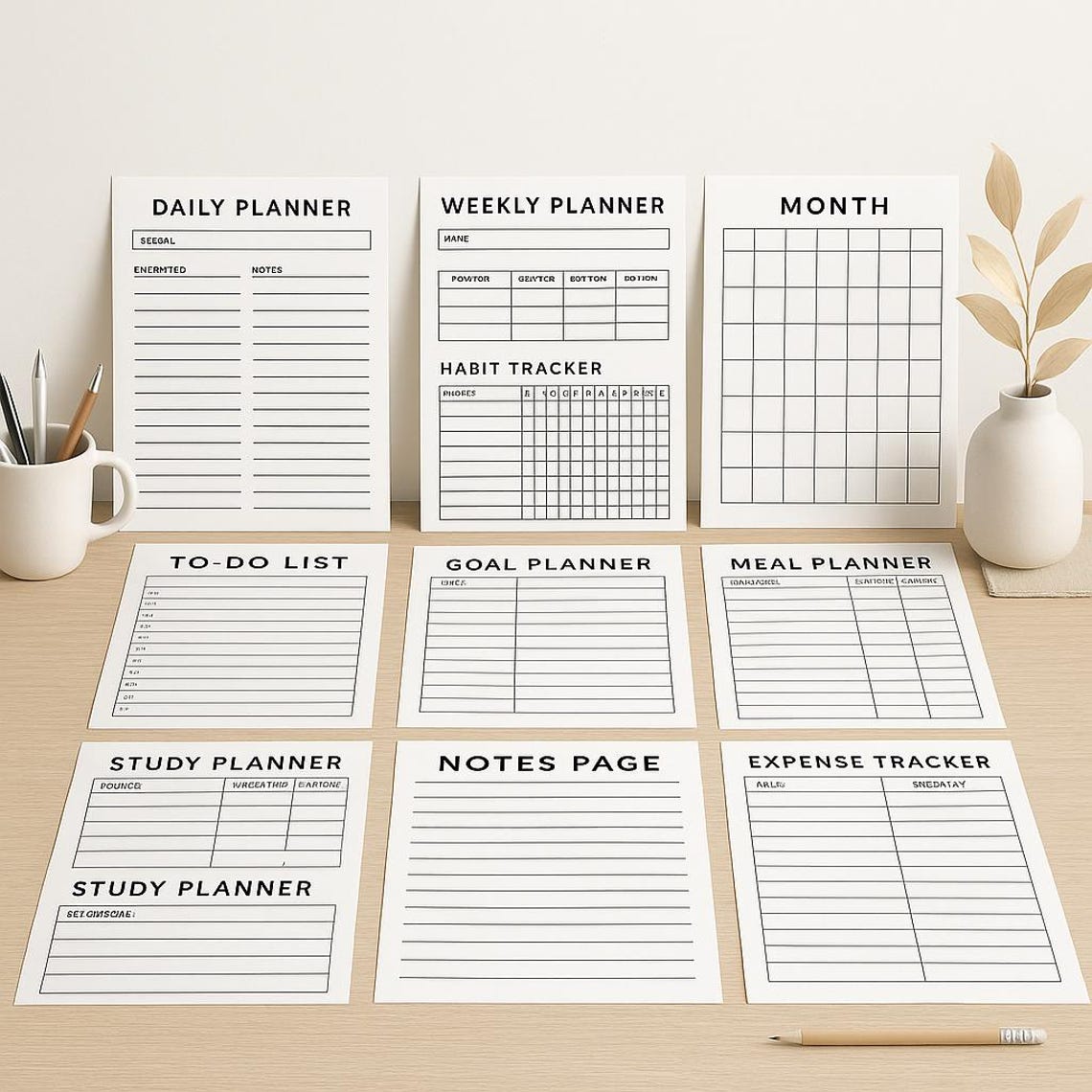 Productivity Planner Bundle | 10 Minimalist Printable Pages - Etsy