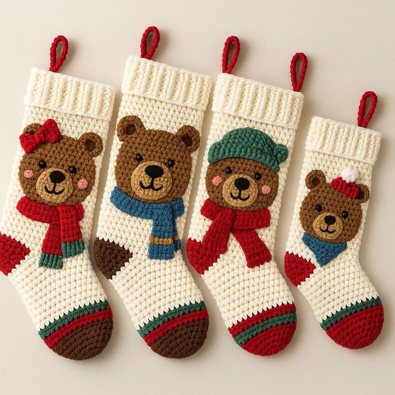 Bear Family Stockings Crochet Pattern | Christmas Stocking Set - Etsy