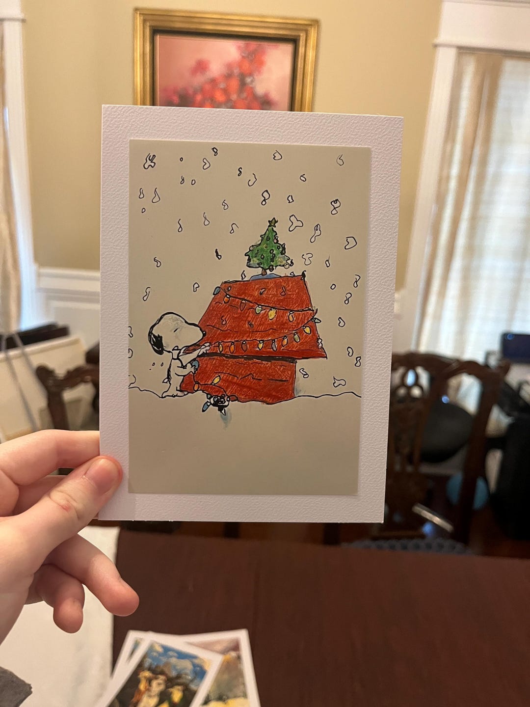 Christmas Card; Snoopy Hanging up Lights - Etsy