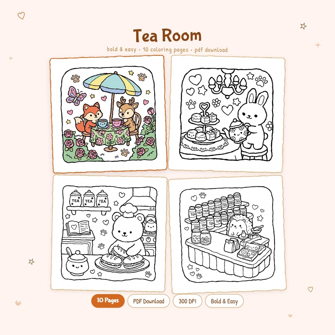 Tea Room: Cute Cozy Tea Time Coloring Book for Relaxing by Miyopages - Etsy