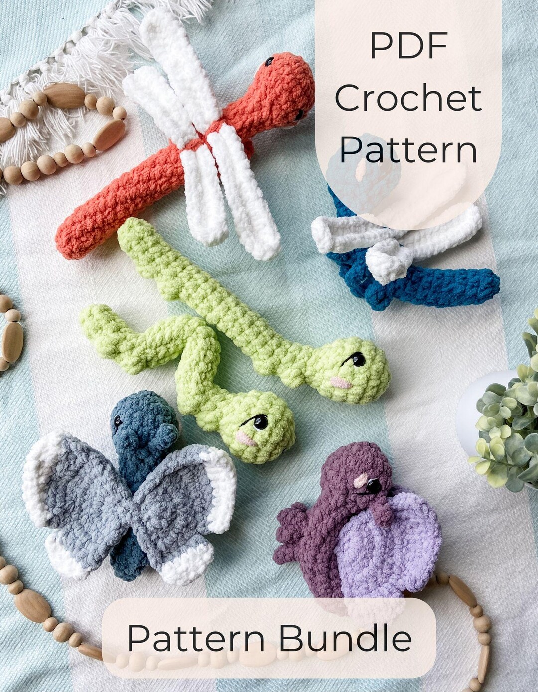 Bendy Bugs Crochet Pattern Bundle: Inchworm, Dragonfly and Butterfly - Etsy