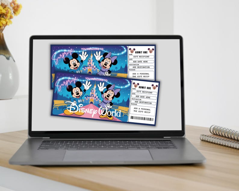 Disneyworld Ticket Template, Surprise Trip Ticket, Disney Reveal Ticket ...