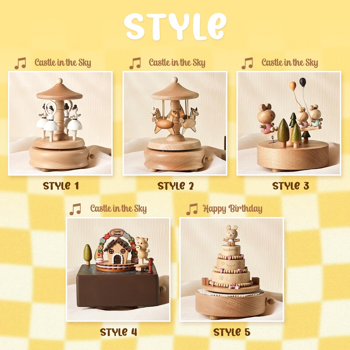 Custom Carousel Name Wooden Music Box, Engraved Kids Birthday & Newborn ...