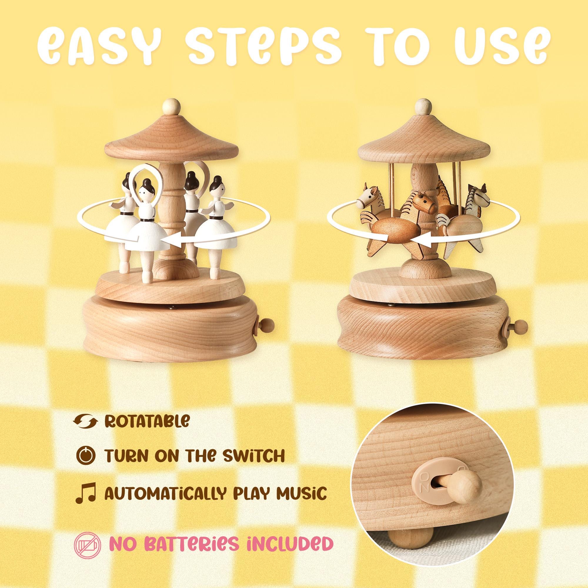 Custom Carousel Name Wooden Music Box, Engraved Kids Birthday & Newborn ...