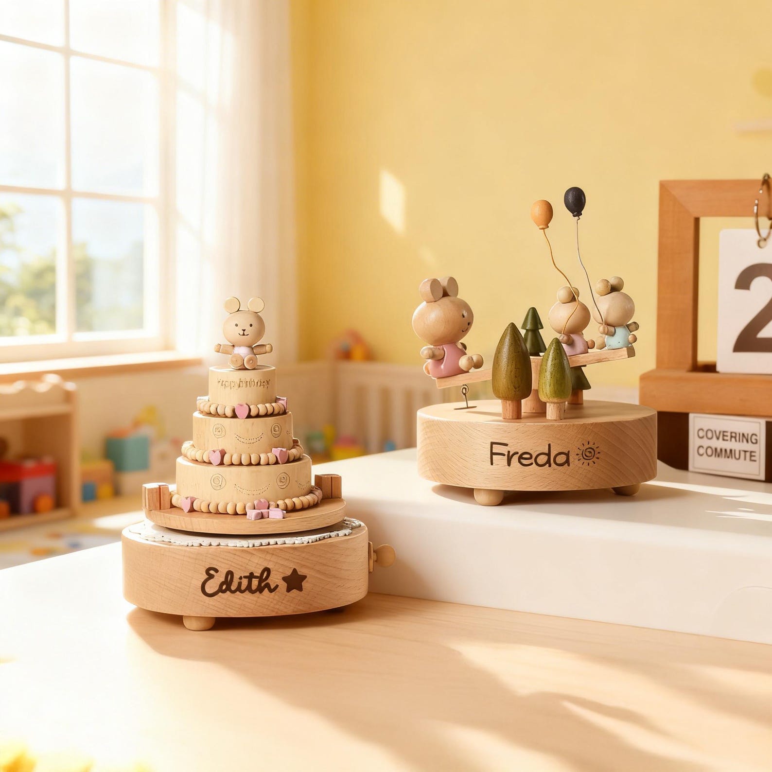 Custom Carousel Name Wooden Music Box, Engraved Kids Birthday & Newborn ...