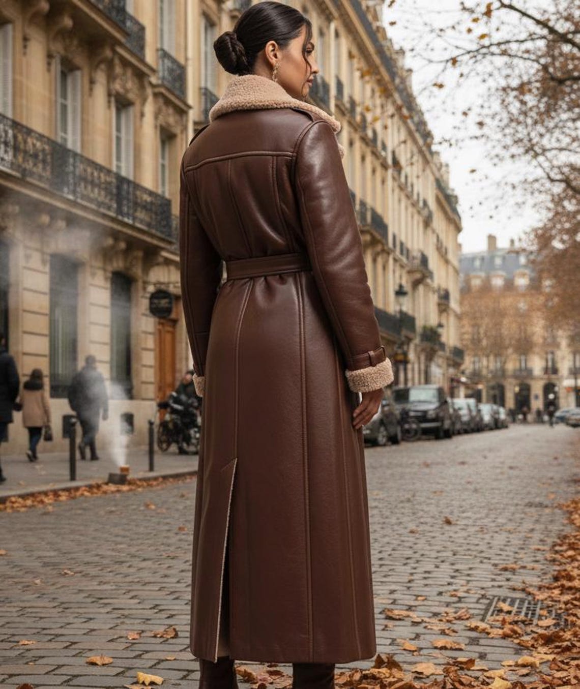 Long Brown Shearling Aviator Coat | Original Leather Trench | Women's ...