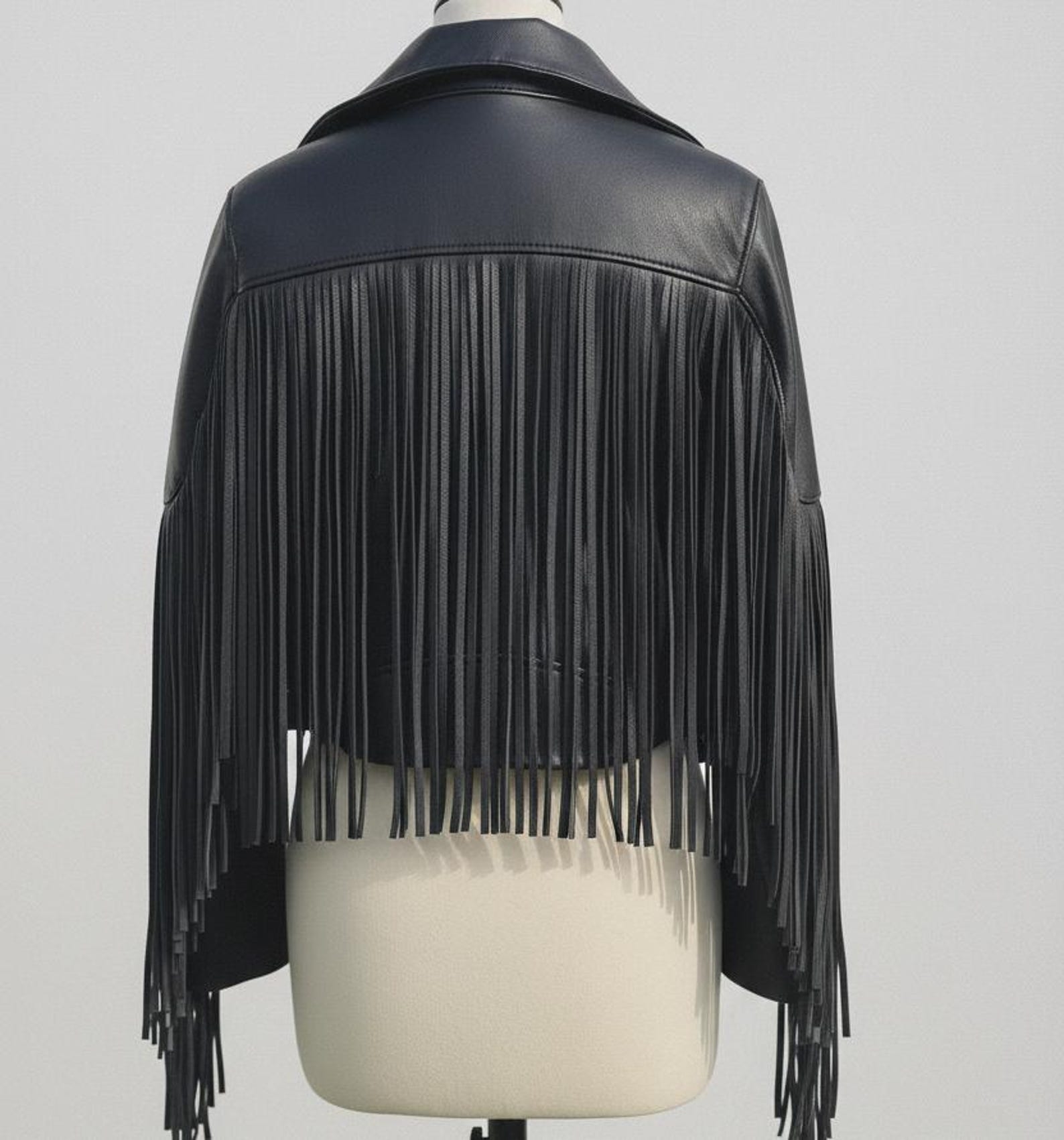 Vintage Inspired Black Original Leather Cropped Fringe Motorcycle ...