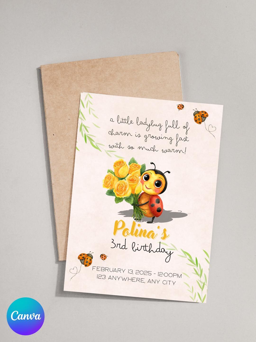 Ladybug Birthday Invitation | Editable Canva Template | Girl Birthday ...