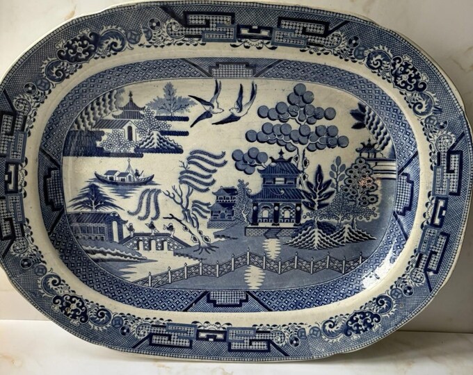 Antique Staffordshire Stone China Blue Willow Platter – Large 47 Cm ...