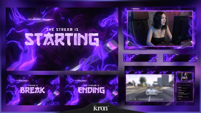 Dark Fire Stream Overlay Pack, Anime Purple Flames, 6 Scenes, 12 Alerts ...