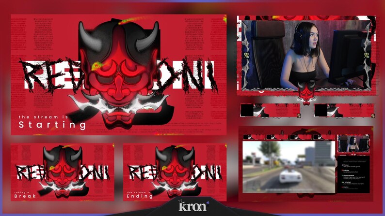 Red Oni Stream Overlay Pack – Animated Scenes, Alerts Twitch Overlay ...