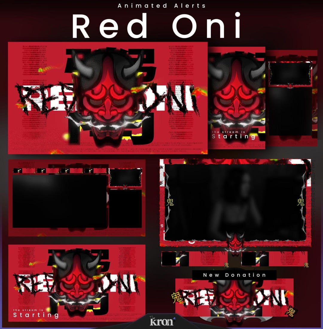 Red Oni Stream Overlay Pack – Animated Scenes, Alerts Twitch Overlay ...