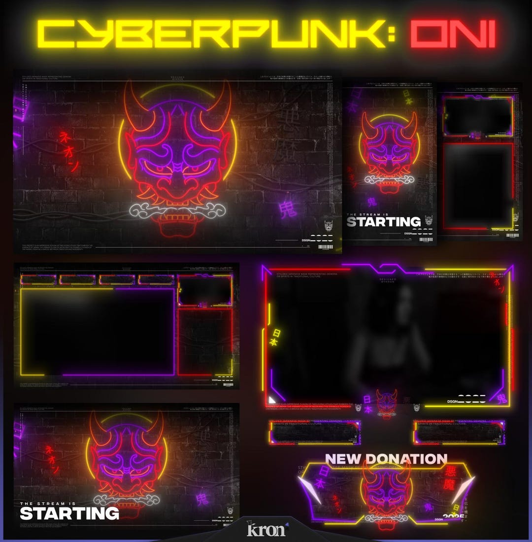 Cyberpunk Oni Neon Stream Overlay Pack, Twitch Overlay - Etsy