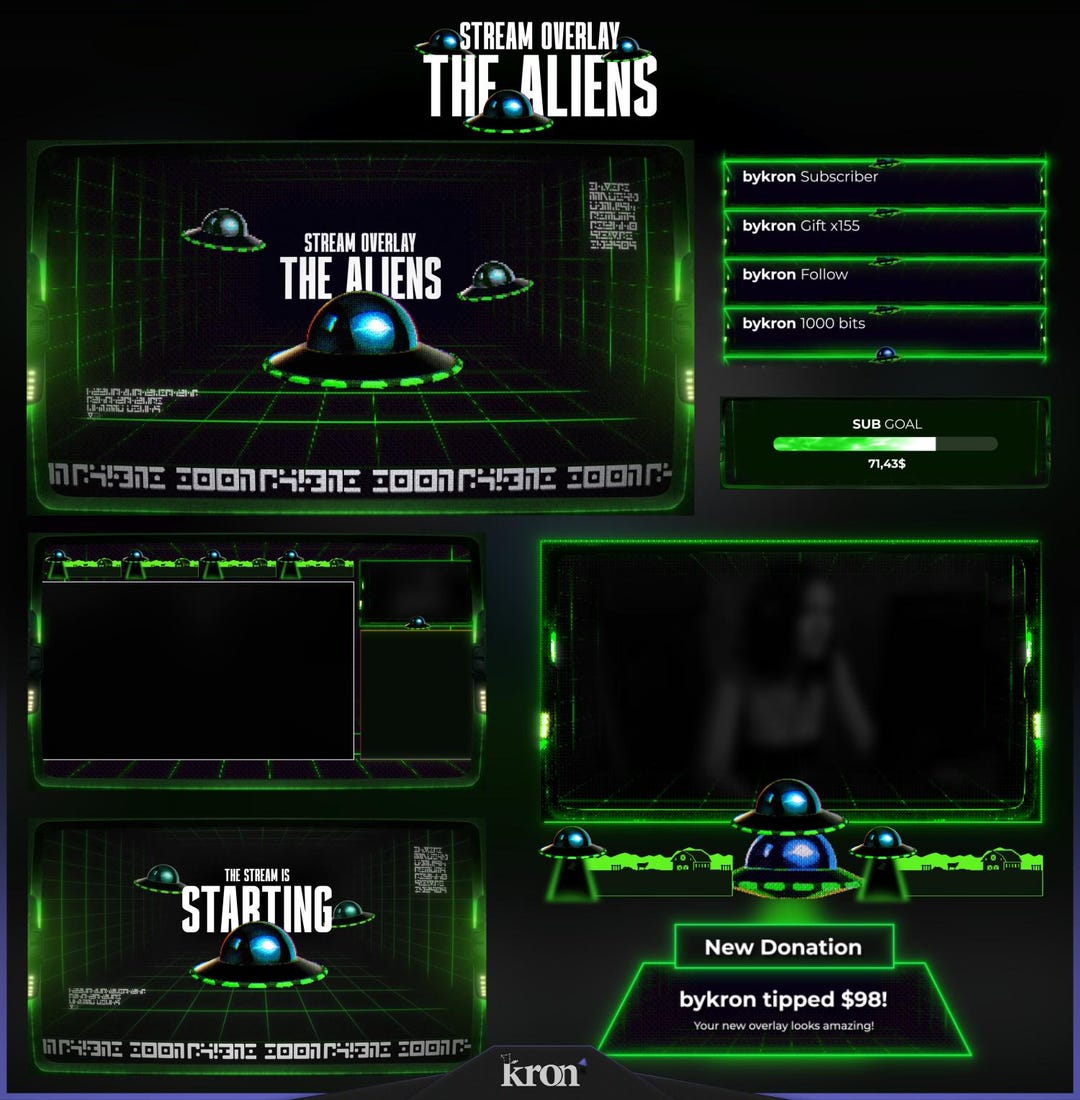 The Aliens Stream Overlay Pack, Animated Scenes, Alerts, Widgets ...