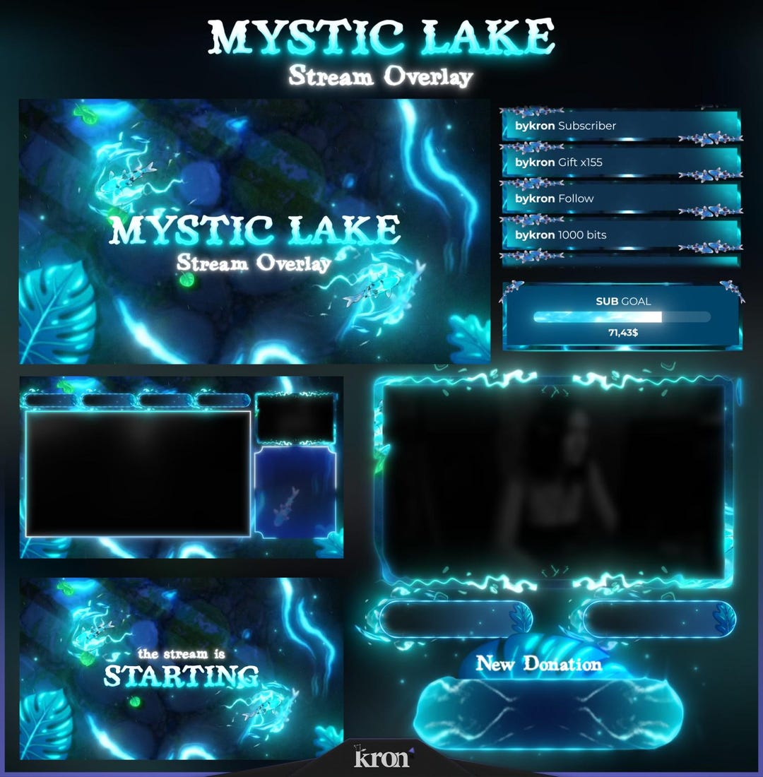 Mystic Lake Stream Overlay Pack, Fantasy Aqua Scenes, Alerts, Twitch ...