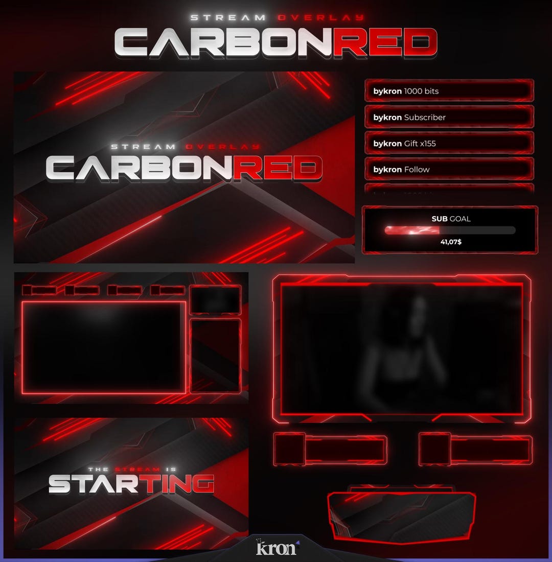 Carbon Red Stream Overlay Pack, Animated Scenes, Alerts, Widgets Twitch ...