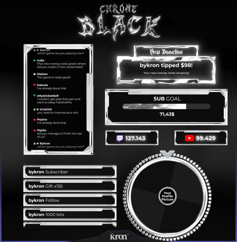 Chrome Black Stream Overlay Pack, Animated Scenes, Alerts, Widgets ...