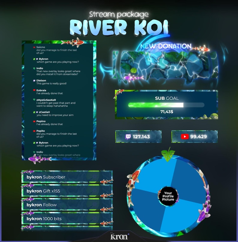 River Koi Stream Overlay Pack, 6 Scenes, 12 Alerts, Widgets, Twitch ...