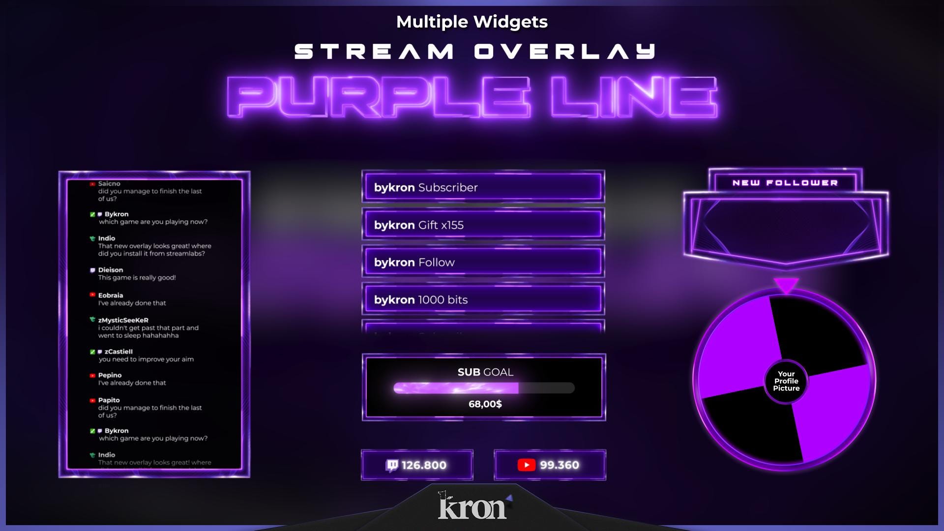 Purple Line Neon Stream Overlay Pack, Animated Scenes, Alerts, Widgets ...