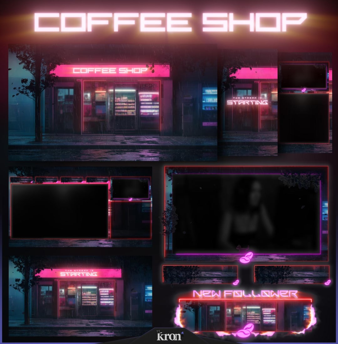 Neon Cyberpunk Coffee Shop Stream Overlay Pack, Twitch Overlay - Etsy