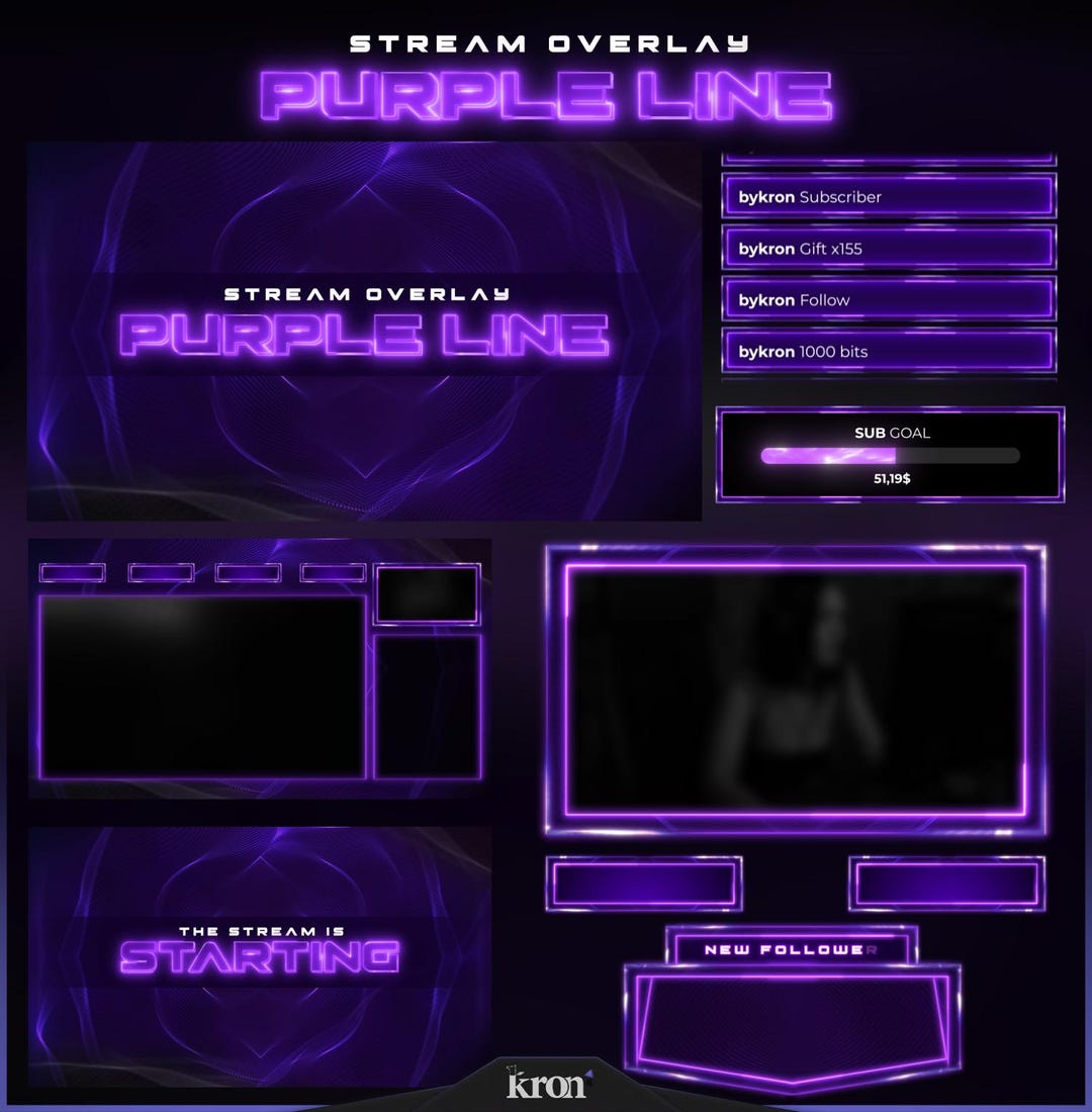 Purple Line Neon Stream Overlay Pack, Animated Scenes, Alerts, Widgets ...
