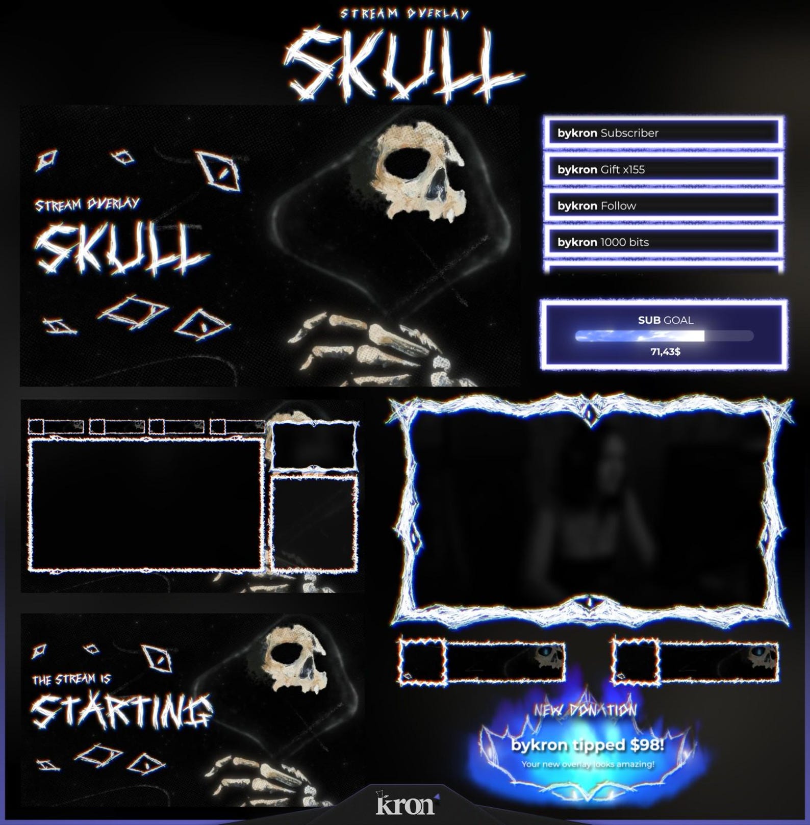 Skull Stream Overlay Pack, Animated Scenes, Alerts, Widgets, Twitch ...