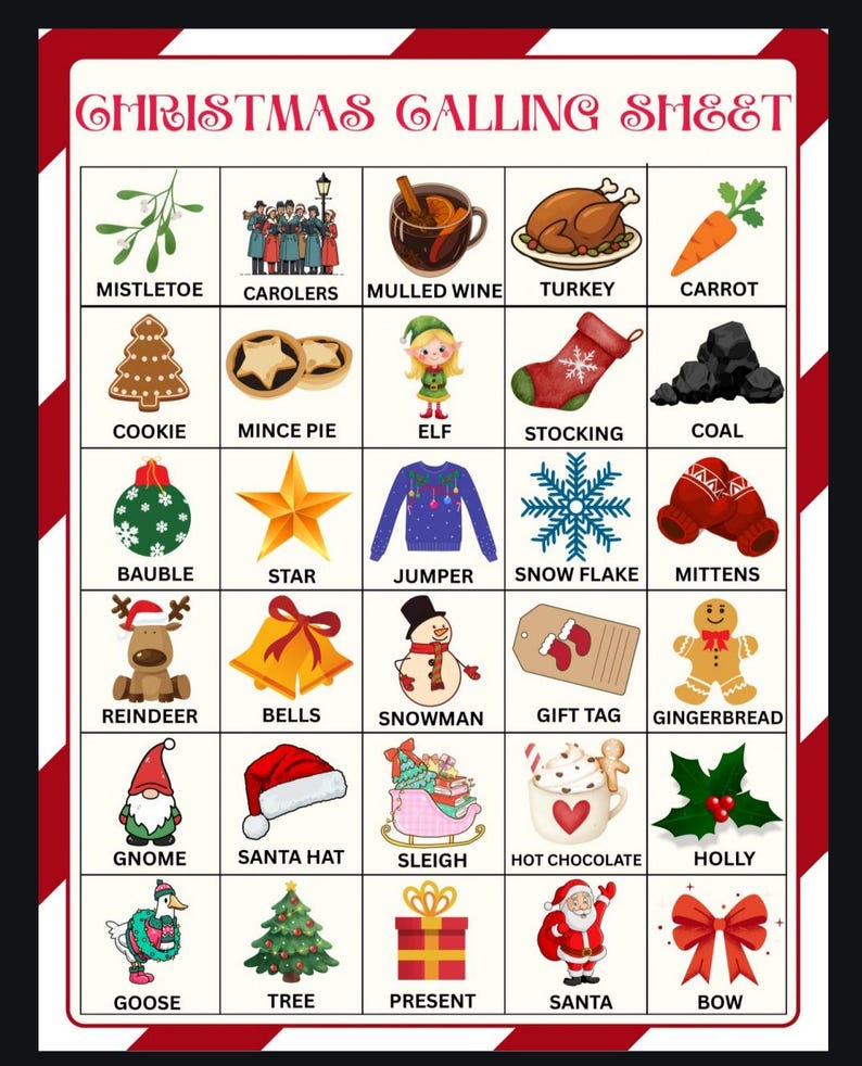 Christmas Picture Bingo Game With Icons (digital Download) - Etsy