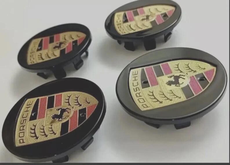 Set of 4 Black and Gold Porsche Wheel Centre Caps | Black 76mm - Etsy
