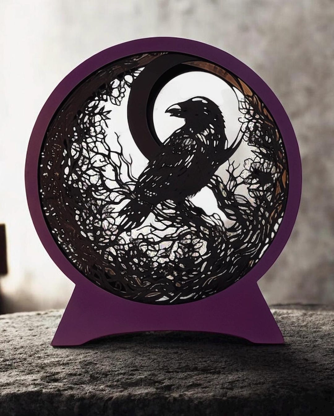 Gothic Raven Lamp, Wooden Bird LED Night Light, Remote Controlled Mood ...