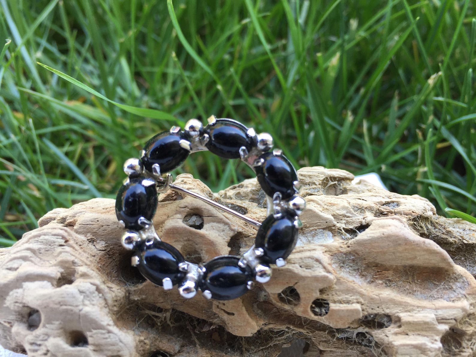 Lovely Silver Tone and Black Circle Pin | Etsy