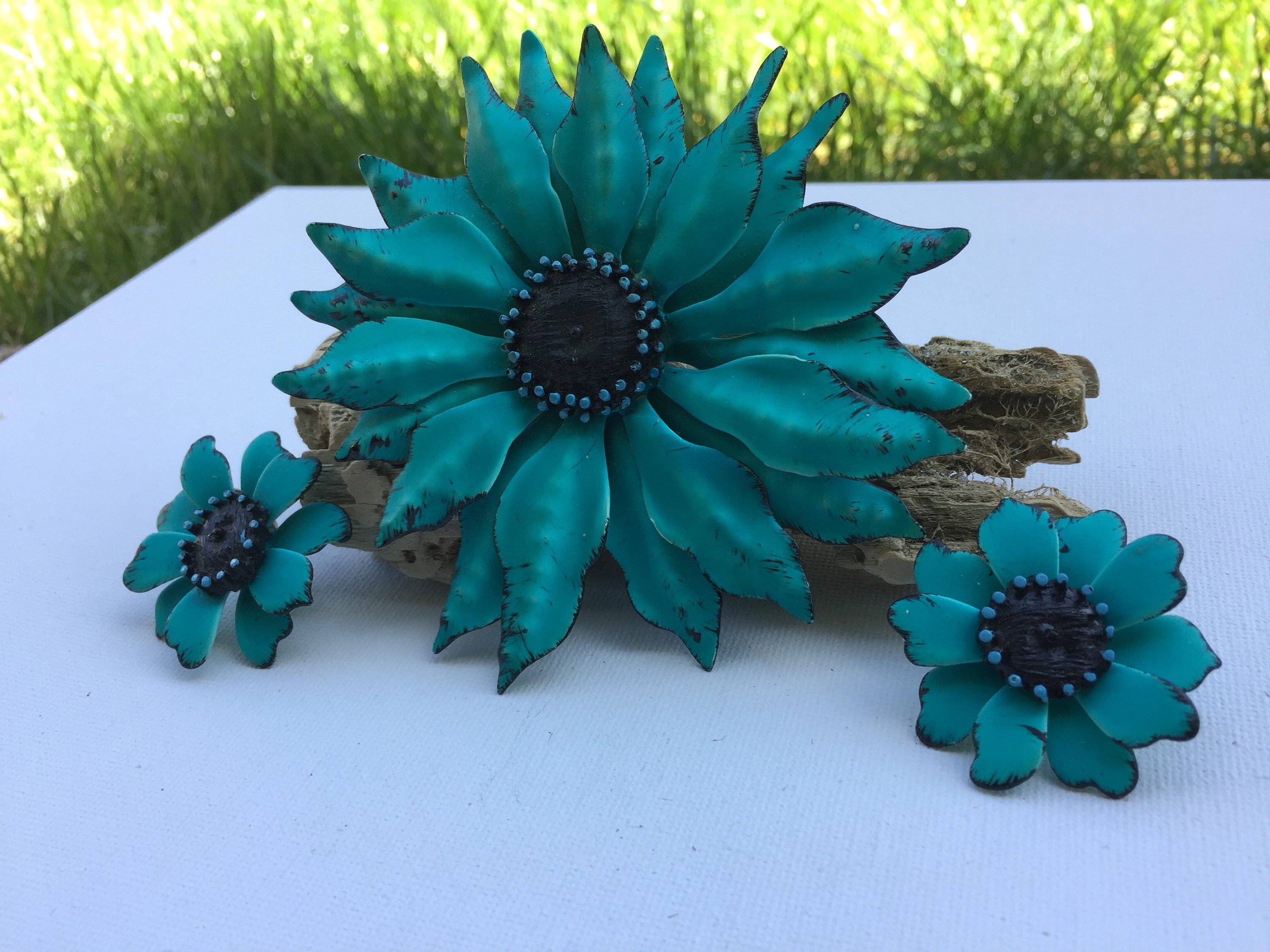 Bold Aqua, Blue Flower Brooch With Matching Clip Earrings. - Etsy