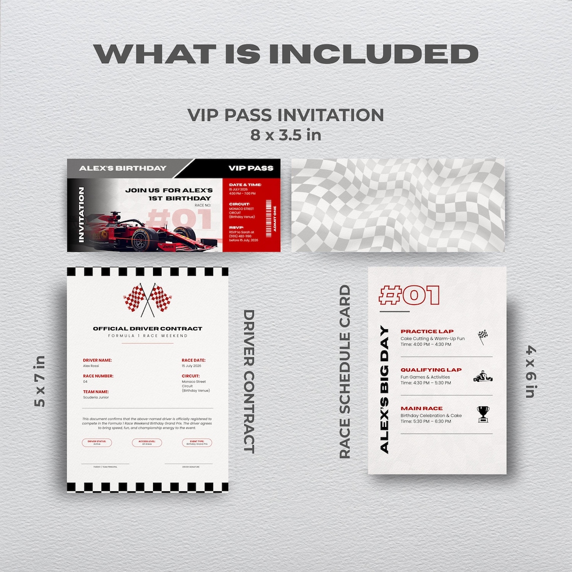 Formula 1 Birthday Invitation Set Template Editable F1 Ferrari Racing ...
