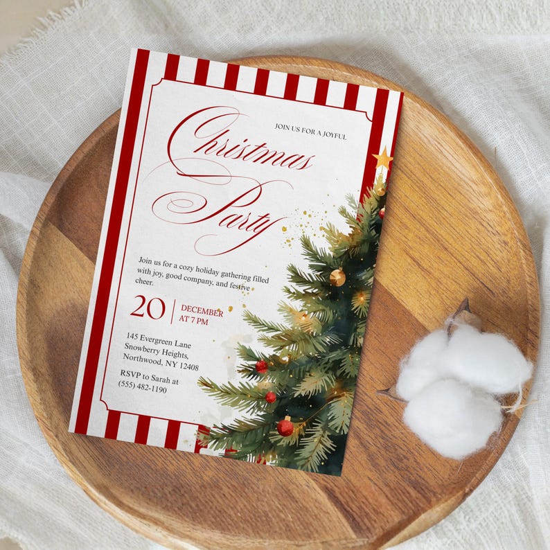 Christmas Party Invitation Template Editable Holiday Invite Red & Gold ...