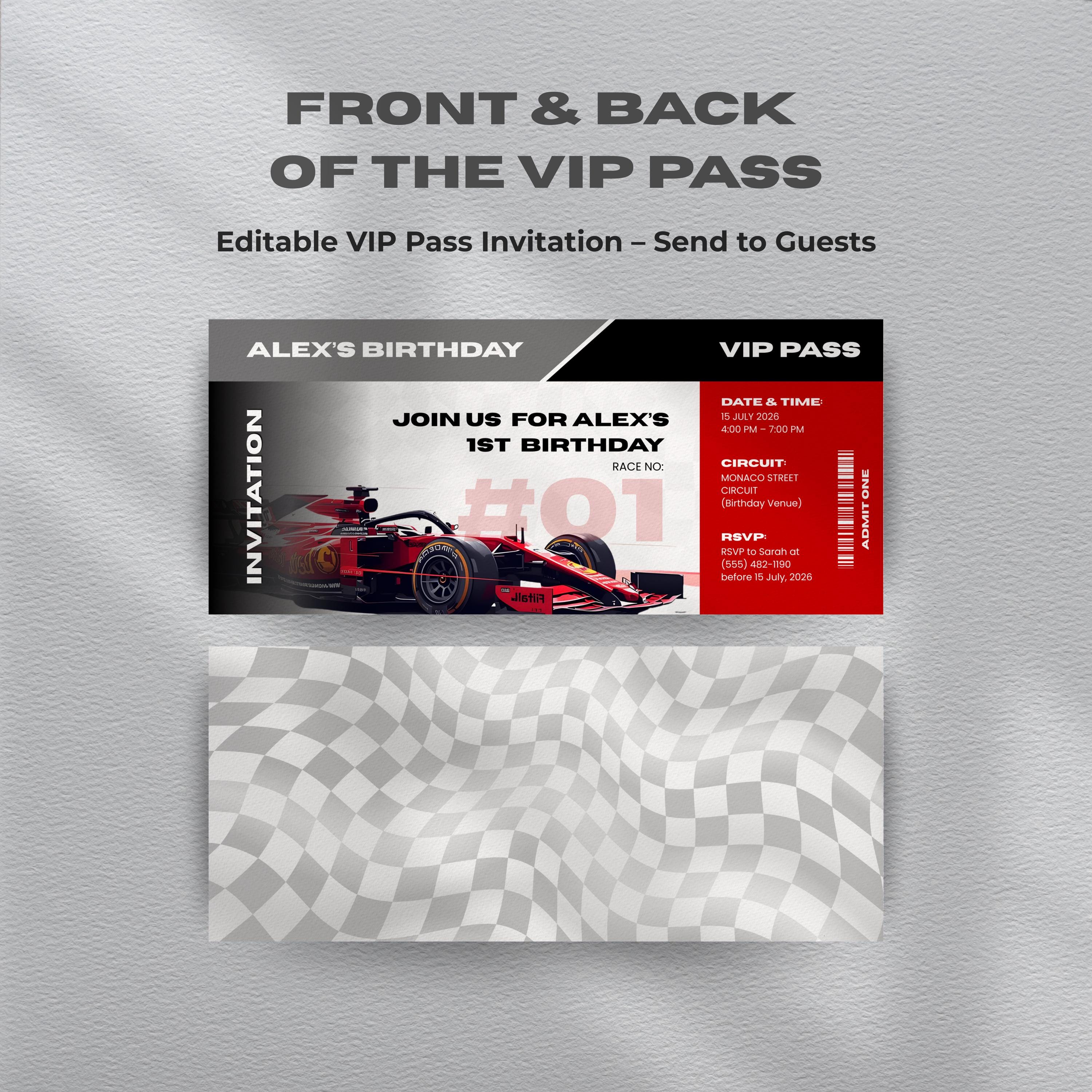 Formula 1 Birthday Invitation Set Template Editable F1 Ferrari Racing ...