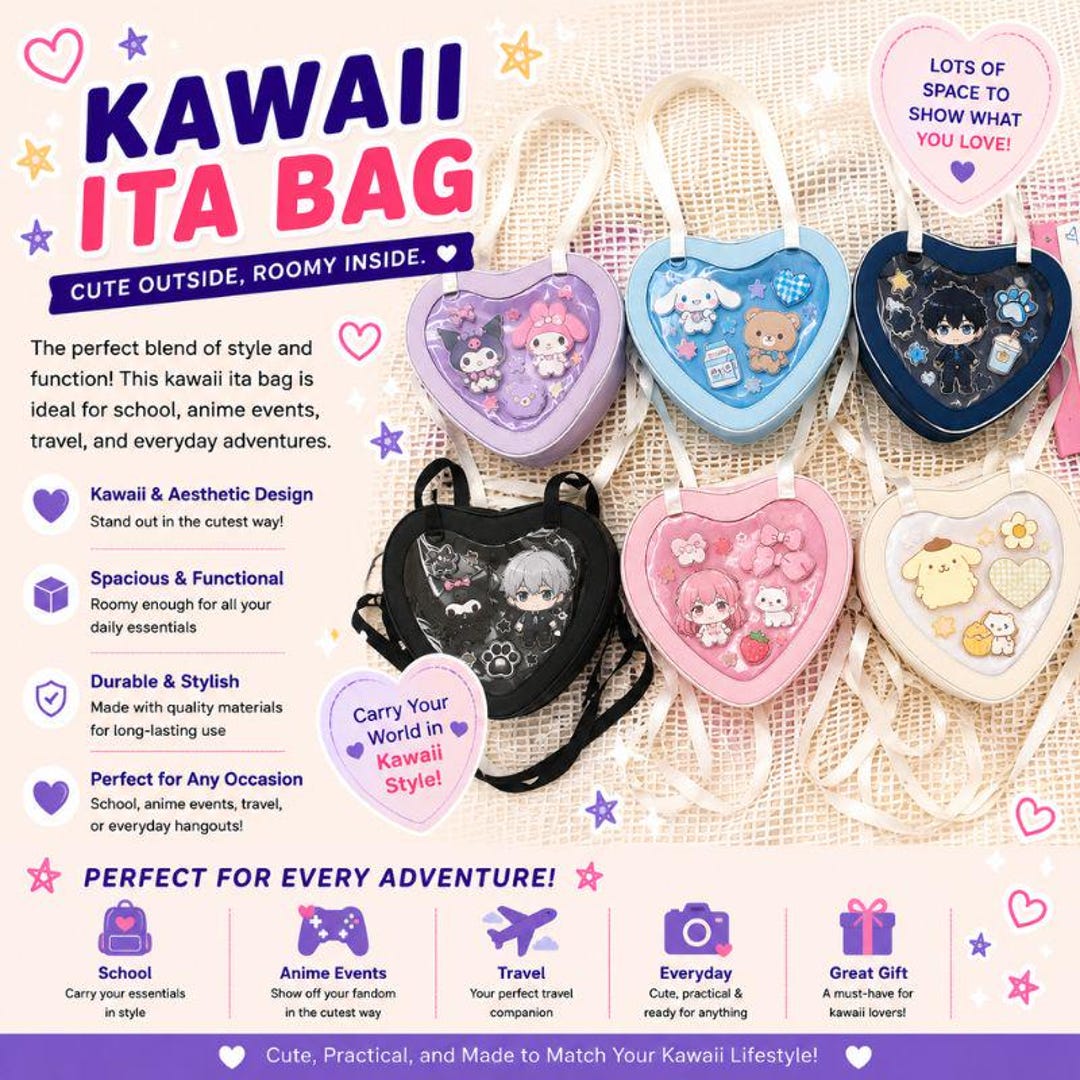 Kawaii Ita Bag: Pin Display Transparent Pocket Crossbody Shoulder Bag ...