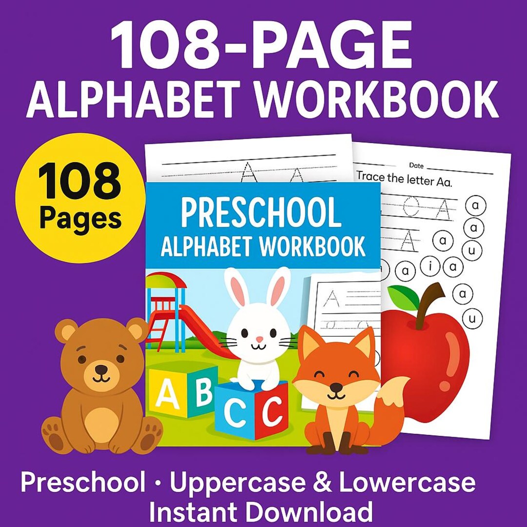 108-page Preschool Alphabet Workbook Uppercase and Lowercase Letters ...
