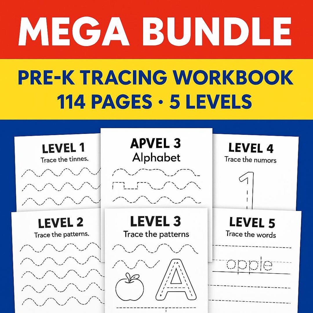 Pre-k Tracing Workbook Mega Bundle • Alphabet, Numbers, Lines (PDF ...