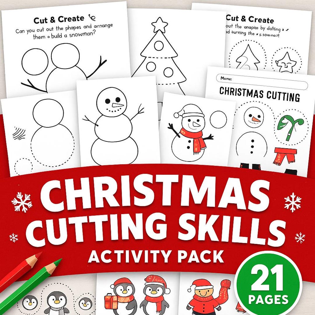 Christmas Cutting Skills Activity Pack – 21 Printable Pages (digital ...
