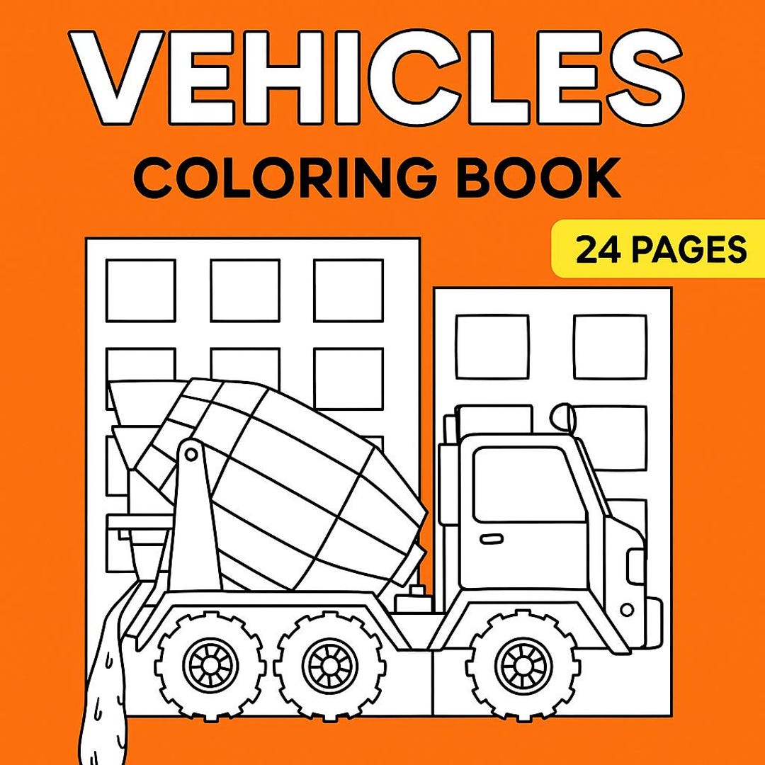 Vehicles Coloring Book – Trucks, Cars, Diggers (24 Pages) (digital ...