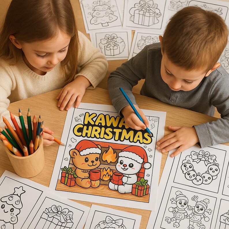 Kawaii Christmas Coloring Pages for Kids 145 Pages Digital Download - Etsy