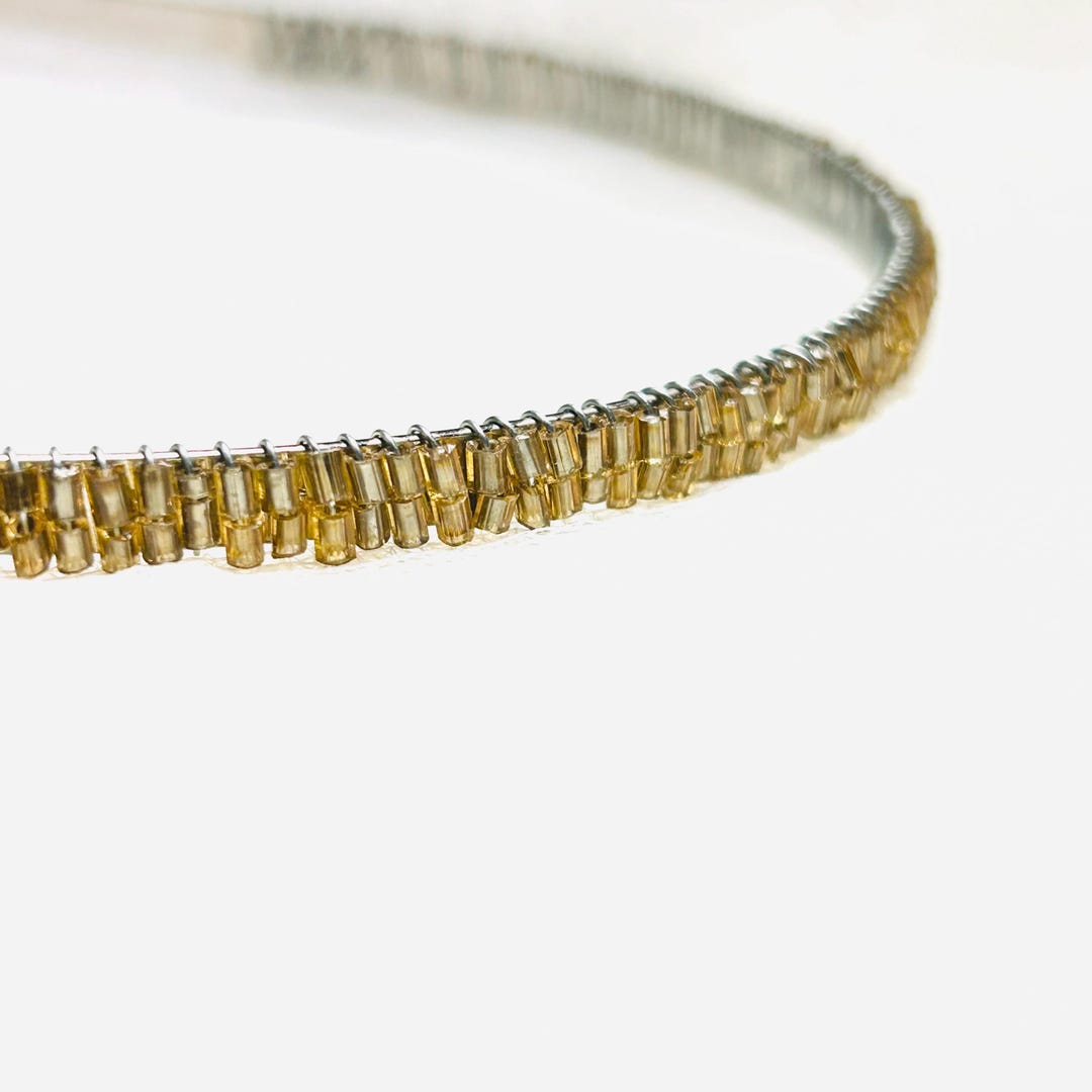 Light Gold Beaded Headband Alice Hair Band Tiara - Raw Cut Collection ...