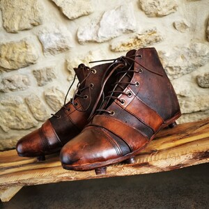 VINTAGE RUGBY BOOTS With Wooden Spikes - Personalized Leather Football ...