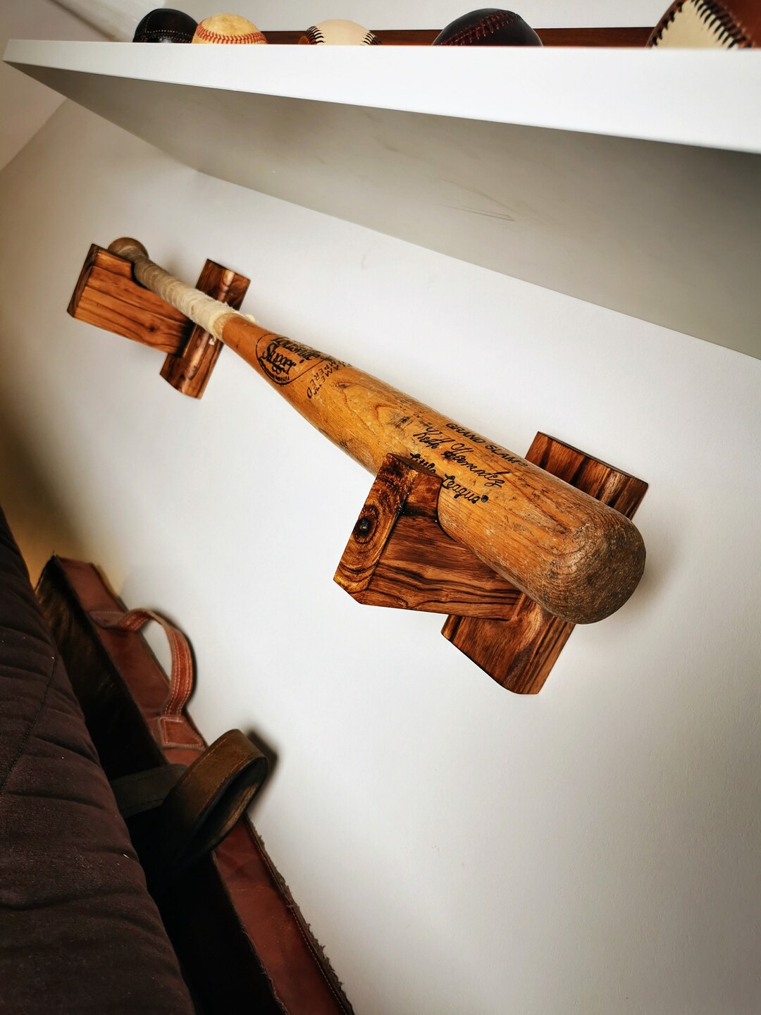 Baseball Bat Wall Mount in Acacia Wood – Personalized Bat Holder ...